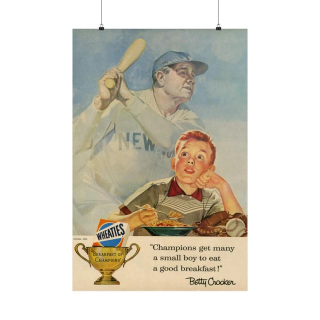 WHEATIES BABE RUTH Poster New York Yankees 1950s Ad Print Art Baseball ...