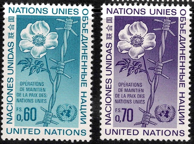 UNITED NATIONS GENEVA 1975 Peacekeeping Operations - Set Of Two Stamps ...