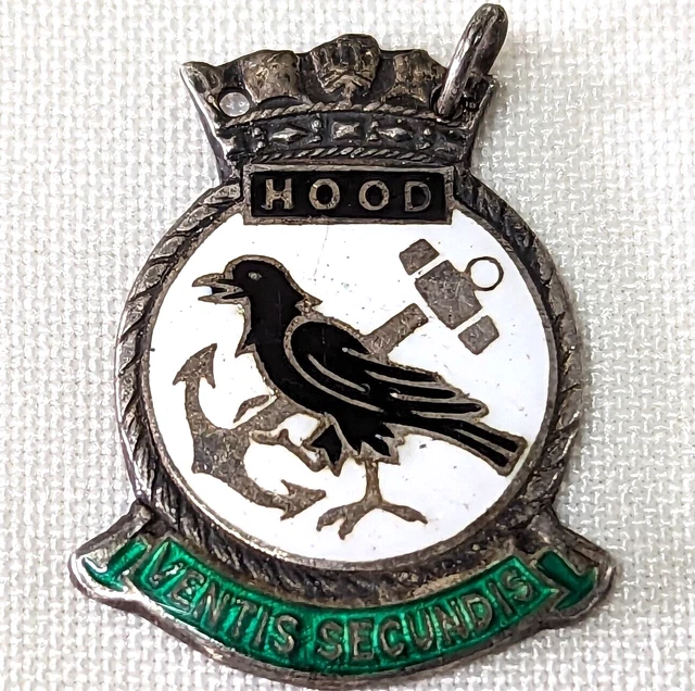 WW2 HMS HOOD Royal Navy sweet heart pandant silver and enamel badge $95 ...