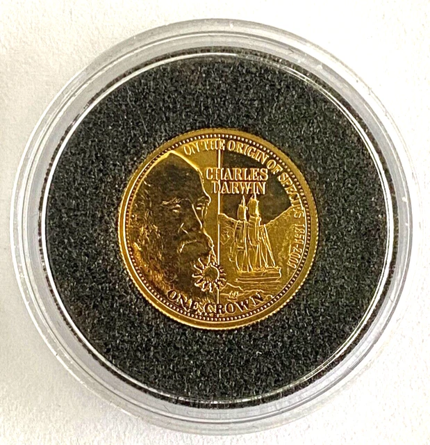 CHARLES DARWIN ANNI TDC Una Corona 2009 Prova 1/25 oz 1,244g Moneta d'Oro 24ct 999,9 EUR 149,36 ...