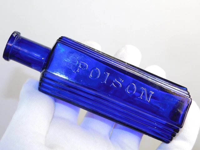 ANTIQUE BOTTLE &POISON& ROYAL COBALT BLUE RARE J.J.L HEXAGON 5 OZ ...