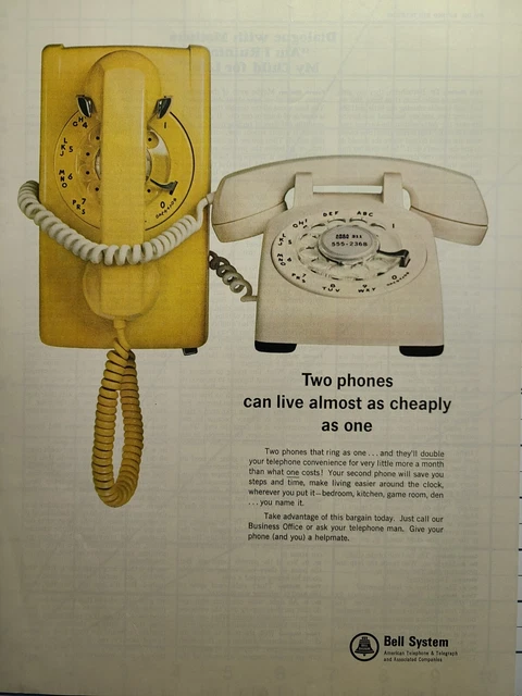 VINTAGE PRINT AD 1960's Bell System AT&T Yellow Rotary Dial Wall ...
