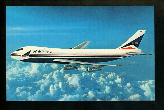 AVIATION AIRPLANE POSTCARD Delta Air Lines Boeing 747 plane chrome EUR ...