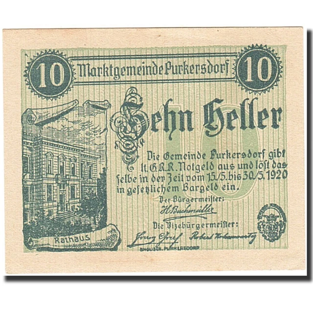 [#269891] BILLETE, AUSTRIA, Pukersdorf, 10 Heller, mairie, 1920, 1920-05-30, SC EUR 10,95 ...