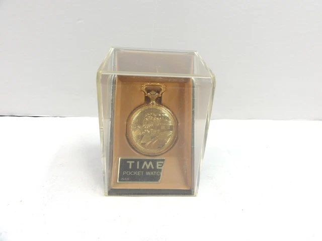 VINTAGE 1980 TIMEX Railroad Pocket Watch Locomotive Mechanical In Case ...