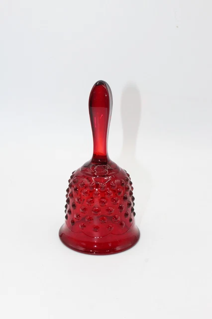 VINTAGE FENTON? DEEP Red 6" Tall Glass Hobnail Bell w/Ceramic Clapper ...