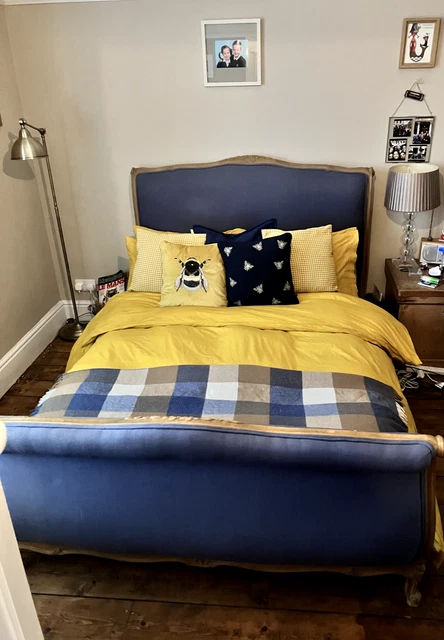VINTAGE UPHOLSTERED FRENCH Scroll End Sleigh StyleDouble Bed £150.00 ...