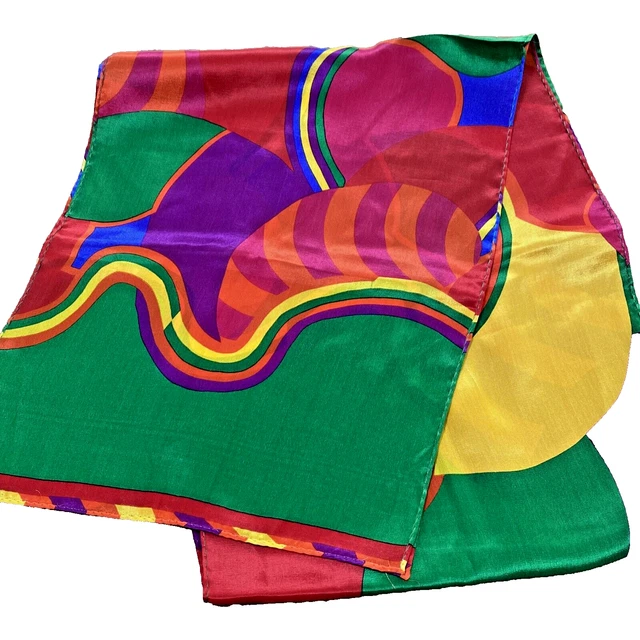VINTAGE 1980'S LIZ Claiborne Mod Silk Scarf Long Rectangle Gem Tones ...