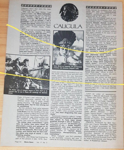 1981 PHOTO/ARTICLE CALIGULA, 2 page photos Nastassia Kinski, Donald ...