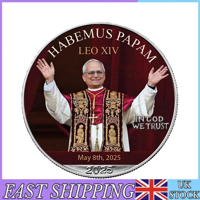 PAPAL POPE LEO XIV 2025 Silver Coin Religious Collectible Keepsake £16. ...