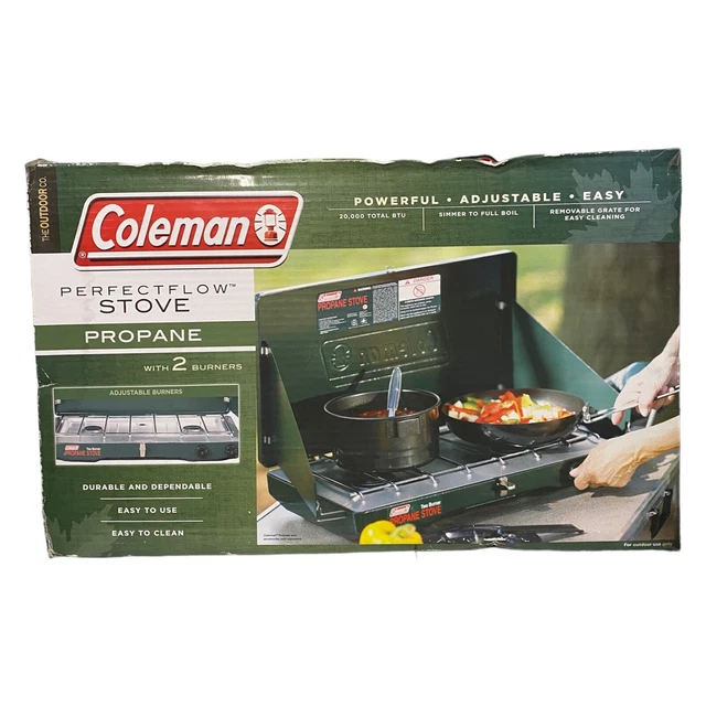COLEMAN PERFECT FLOW Stove 20000 BTU 2 Burner Propane Gas Camping Stove £29.03 - PicClick UK