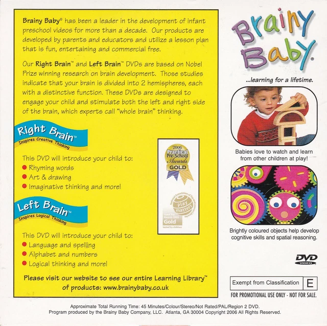 BRAINY BABY RIGHT Brain Left Brain ( UK THE SUNDAY TIMES Newspaper DVD ...