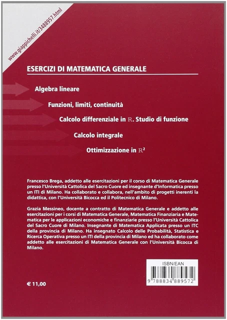 FRANCESCO BREGA ESERCIZI di matematica generale. Calcolo differenz (Taschenbuch) EUR 20,51 ...