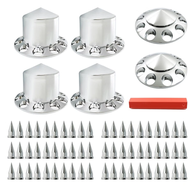 NEW 33MM CHROME Hub Cover Kit Front Rear Semi Truck Wheel Axle Covers ...