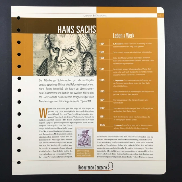 DEUTSCHE POST EDITION "Bedeutende Deutsche" Hans Sachs Reformation ...
