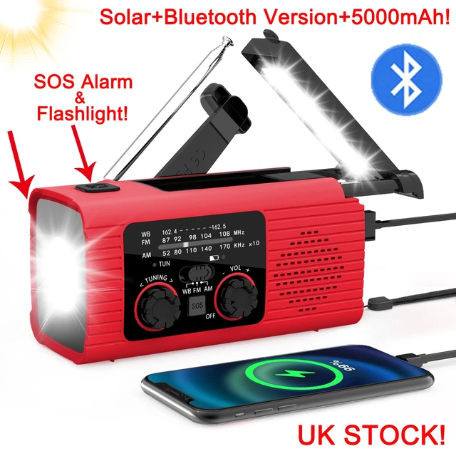 EMERGENCY WIND UP Solar Hand Crank Radio Power Bank FM/AM USB Charger ...