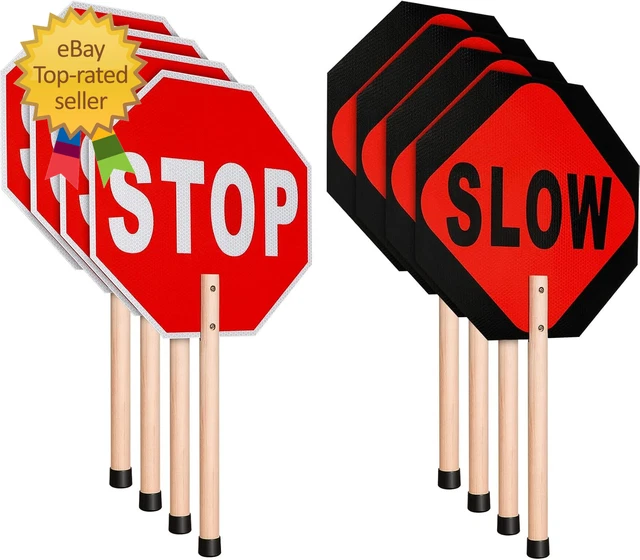 4 PCS STOP Slow Sign Traffic Double Sided Slow Warning Reflective 13X13 ...