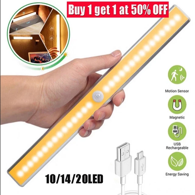 WIRELESS LED PIR Motion Sensor Strip Light Cabinet Closet Lamp USB ...