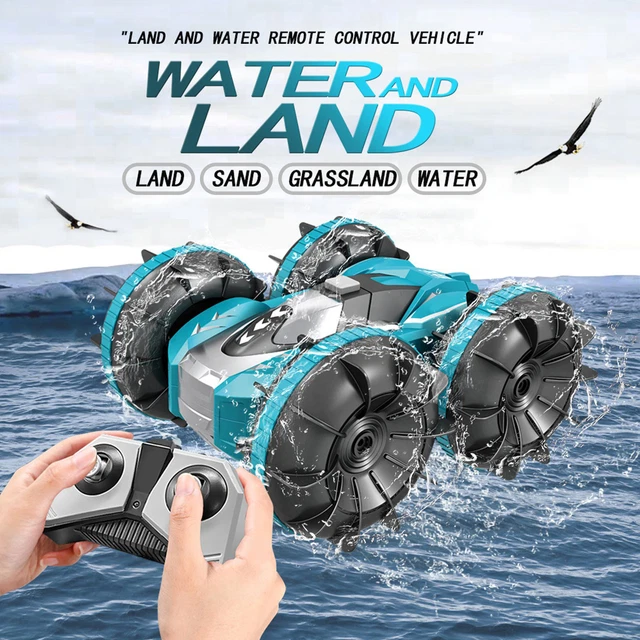 AMPHIBIOUS RC CAR 360 Rotation Cyan T09B Waterproof RC Stunt Toy For ...