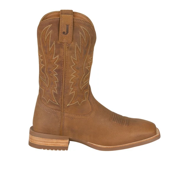 JUSTIN BOOTS RUSTLE Embroidered Square Toe Cowboy Mens Brown Casual ...