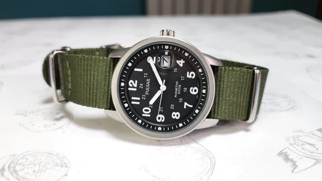 PULSAR BY SEIKO Kinetic Military Field Watch - New Capacitor, New NATO ...