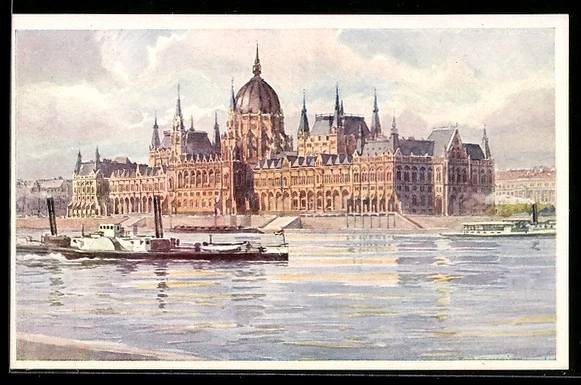 CARTOLINA D'ARTISTA RUDOLF Schmidt: Budapest, Országház, Parlamento ...