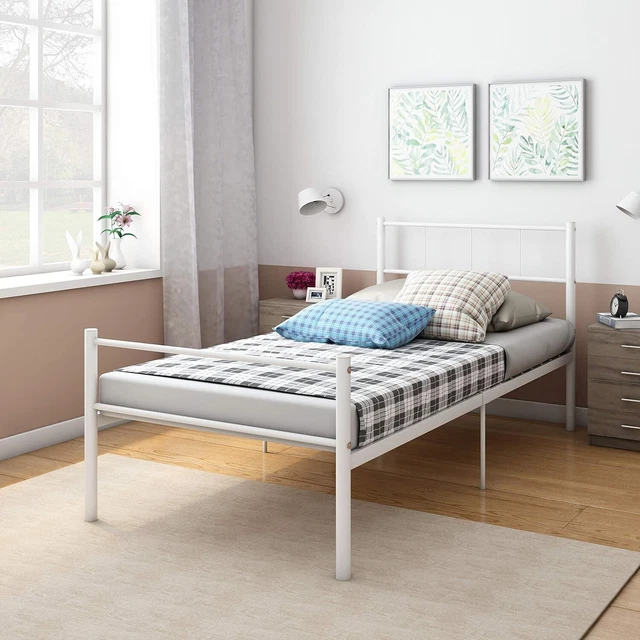 3FT SINGLE METAL Bed Frame with High Headboard Strong Iron Platform Bed ...