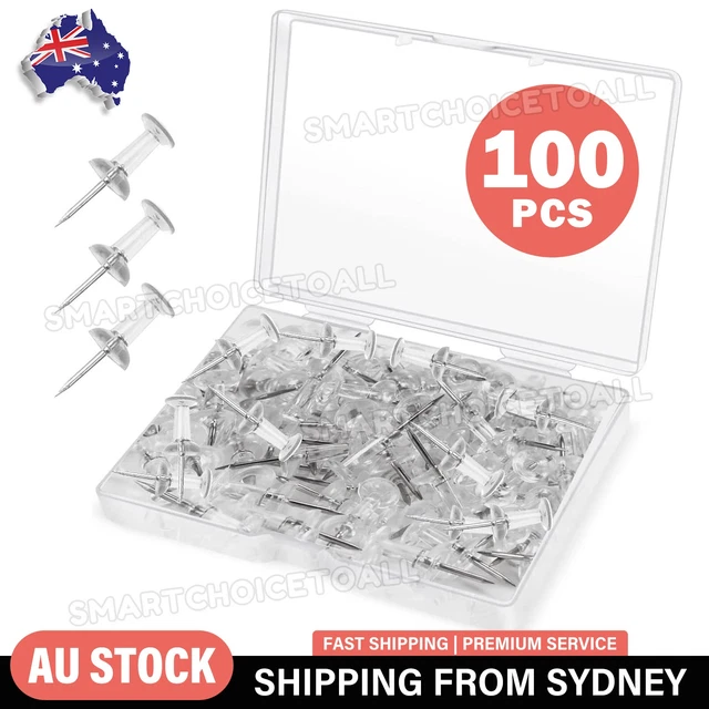 100X PUSH PINS Clear Assorted Drawing Pin Notice Cork Board Map Office ...
