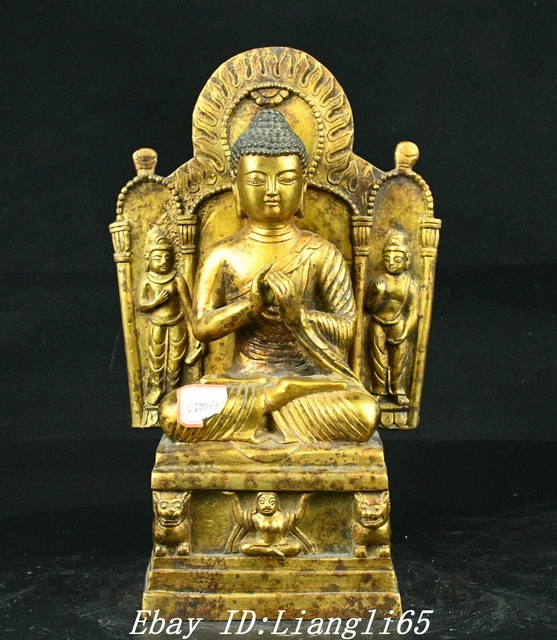 12& ALTE KUPFER vergoldete Buddhismus Shakyamuni Amitabha Buddha Löwe Statue EUR 375,00 ...