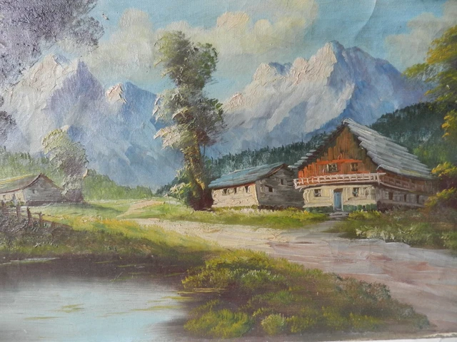 ANCIEN TABLEAU SIGNÉ MARC * PAYSAGE de MONTAGNE LACUSTRE * HUILE sur TOILE EUR 24,00 - PicClick FR