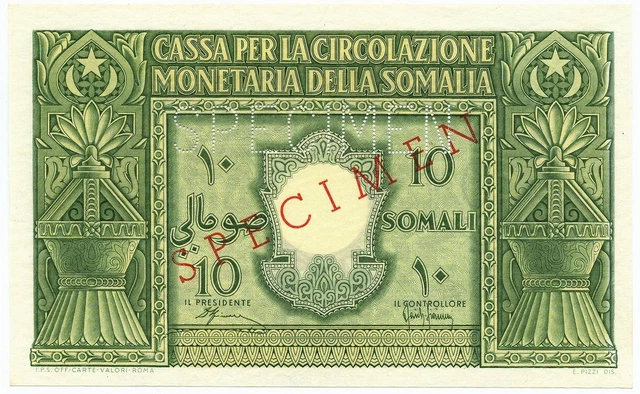 10 SOMALI SPECIMEN Cassa Circolazione Monetaria Somalia Afis 1950 Fds ...