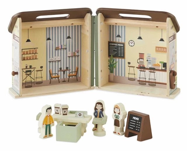 LITTLE TOWN ALDI Wooden Play Set Coffee Shop 13 Piece Set BRAND NEW BOX ...