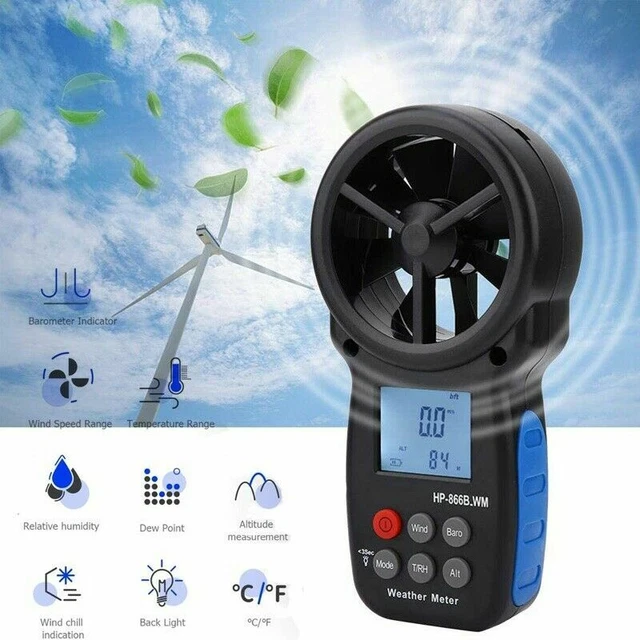 HOLDPEAK ANEMOMETER WIND Speed Meter Digital Sensor Cup LCD Hand-held ...
