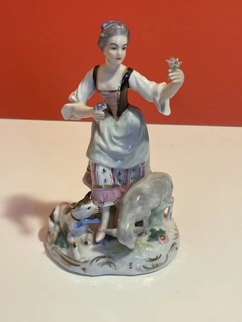 ANTIQUE VICTORIAN MEISSEN Porcelain Lady with Sheep and dog, Signed EUR ...