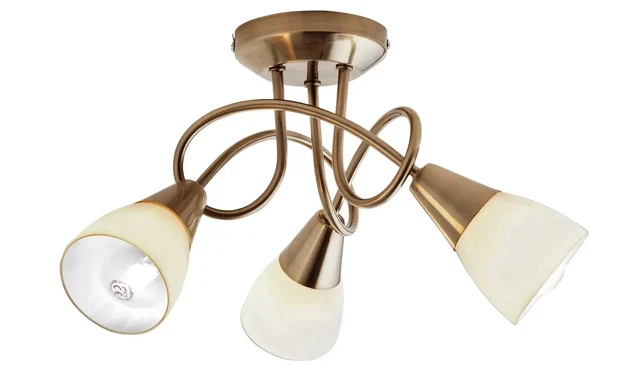 CURICO 3 WAY Ceiling Light Opal Glass Antique Brass E14 Lounge/Bedroom ...