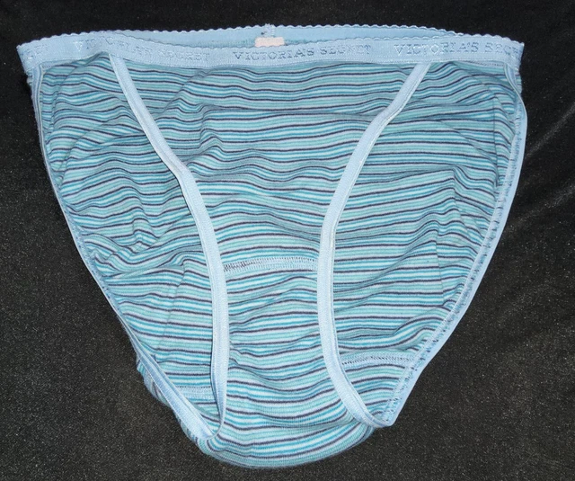 VINTAGE VICTORIA'S SECRET 100% Cotton String Bikini Panties Blue ...