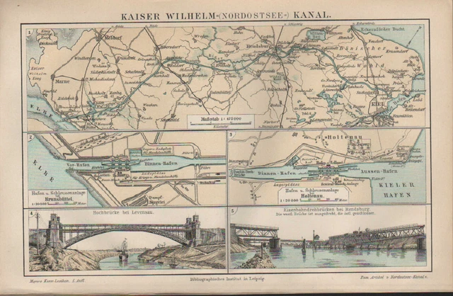 MAP MAP 1897: EMPEROR-WILHELM CANAL (NORTH-BALTIC CANAL) Kiel Canal £12 ...