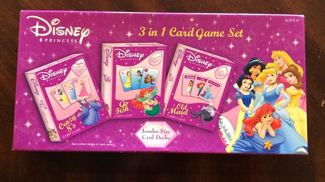 DISNEY PRINCESS 3 in 1 Card Game Set Crazy 8's, Go Fish Old Maid Jumbo ...