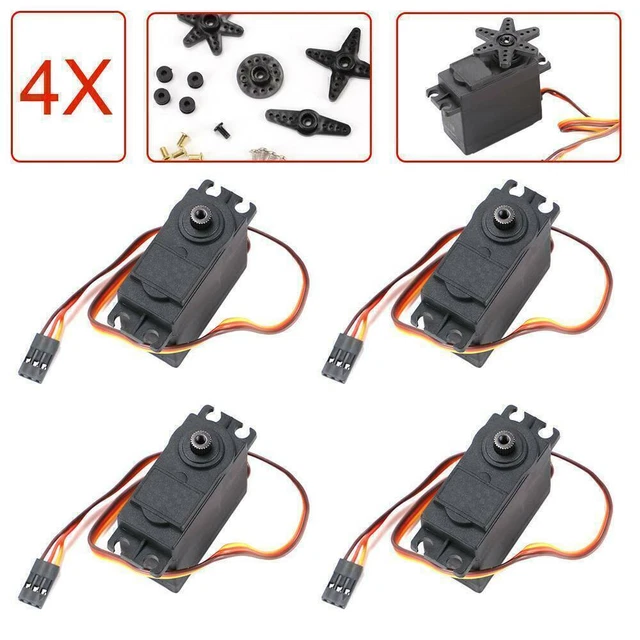 4 SERVOS NUMÉRIQUES à engrenages métalliques MG996, couple 55 g, 15 kg ...