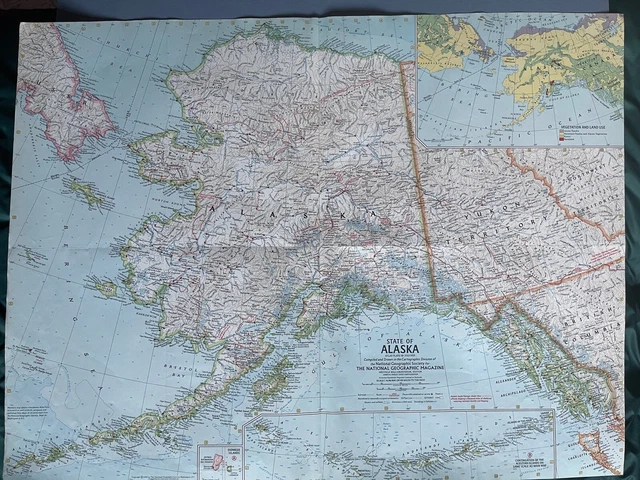 NATIONAL GEOGRAPHIC MAGAZINE, Sheet Paper Map, State of Alaska, 1959 £6 ...