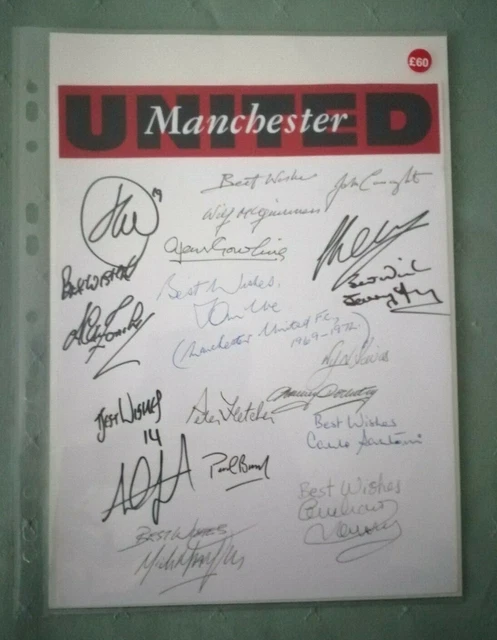 MANCHESTER UNITED A4 DISPLAY CONTAINING 15 MULTI PLAYERS SIGNATURES COA ...