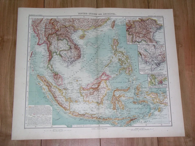 1910 MAP OF Indonesia Borneo Vietnam Annam Thailand Siam Singapore ...