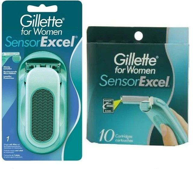 12 GILLETTE SENSOR WOMEN Excel BLADES CARTRIDGES Refills Shaver Handle ...