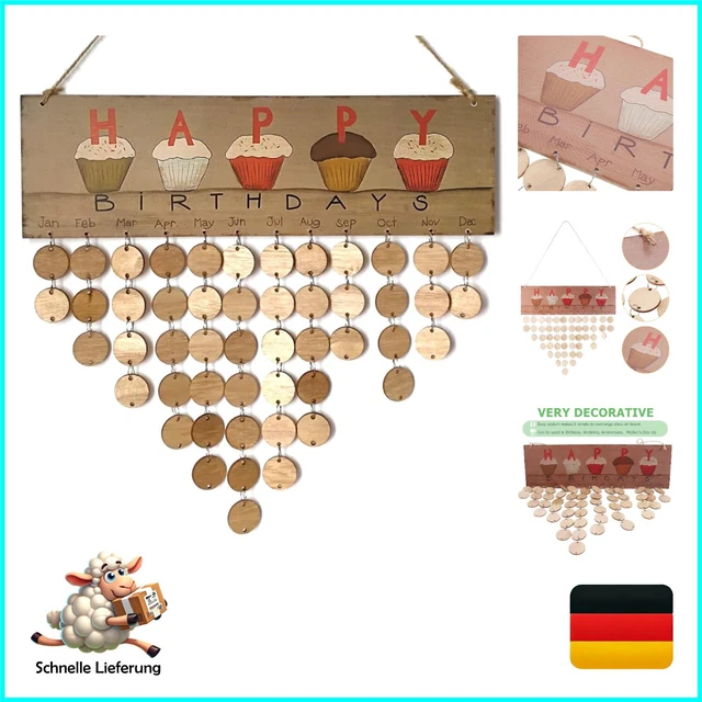 HÖLZERNE GEBURTSTAGSKALENDER-PLAKETTE MIT DIY-Option für kreative Wanddekoration EUR 20,99 ...