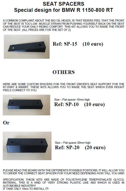 BMW R1150RT - R850RT - seat spacer - Entretoise pour siége EUR 10,00 ...