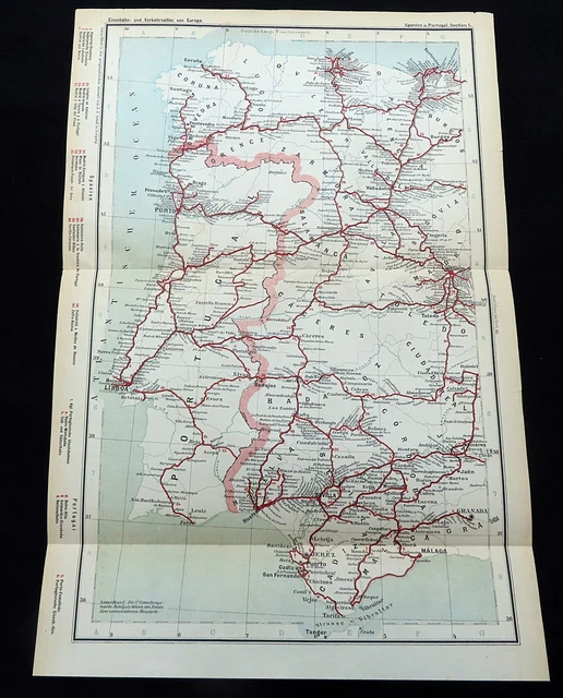 RAILWAY MAP OF Spain and Portugal Spanish Rail Network Antique Original ...
