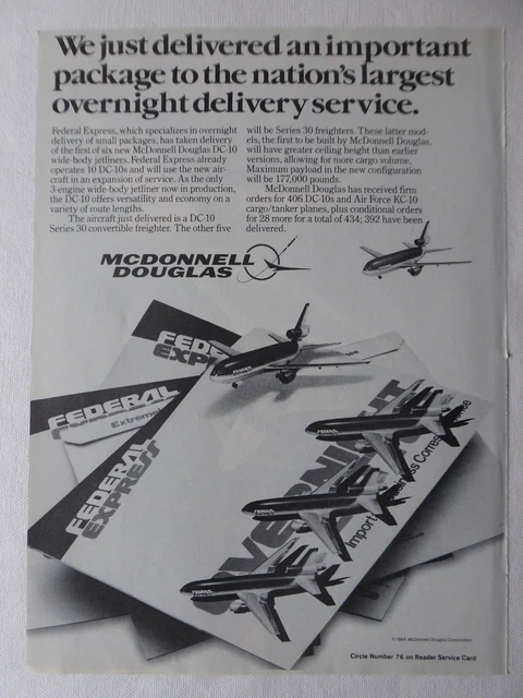 10/1984 PUB MCDONNELL Douglas Dc-10 Federal Express Original Ad EUR 10 ...