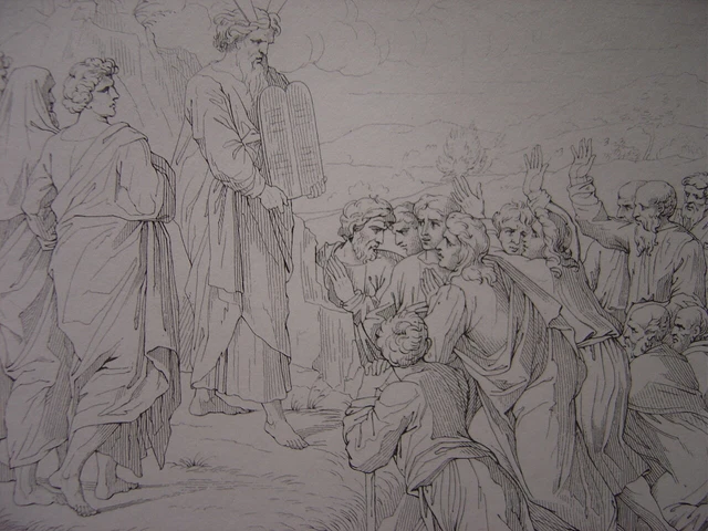 GRAVURE RELIGIEUSE MOÏSE présente les Tables de la Loi Raphaël d'Urbin ...