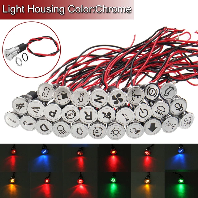8/10/12/14/16MM LED Simbolo Lampada Indicatore luce Pilota Spia Auto Chrome EUR 7,40 - PicClick FR