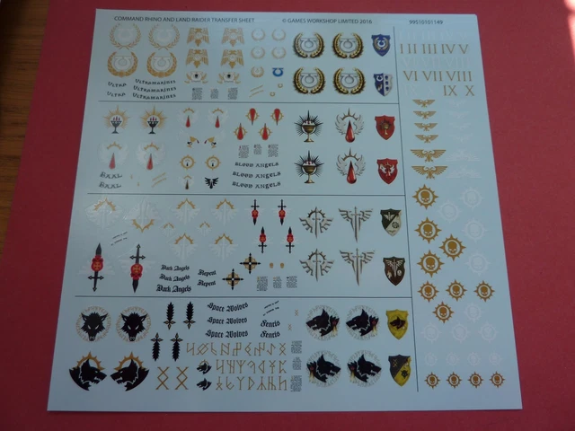 SPACE MARINE WARHAMMER World Exclusive HQ Command Tanks TRANSFER SHEET ...